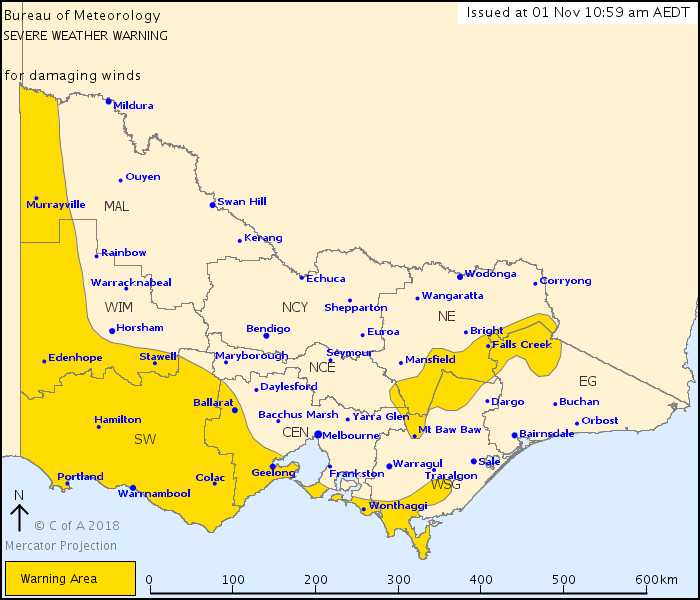 VIC Severe Weather Warning: Damaging Winds - ewn.com.au Alert