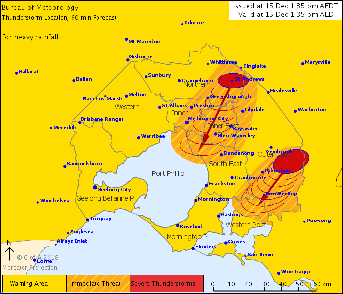 Melbourne Area Severe Thunderstorm Warning: Heavy Rain - ewn.com.au Alert