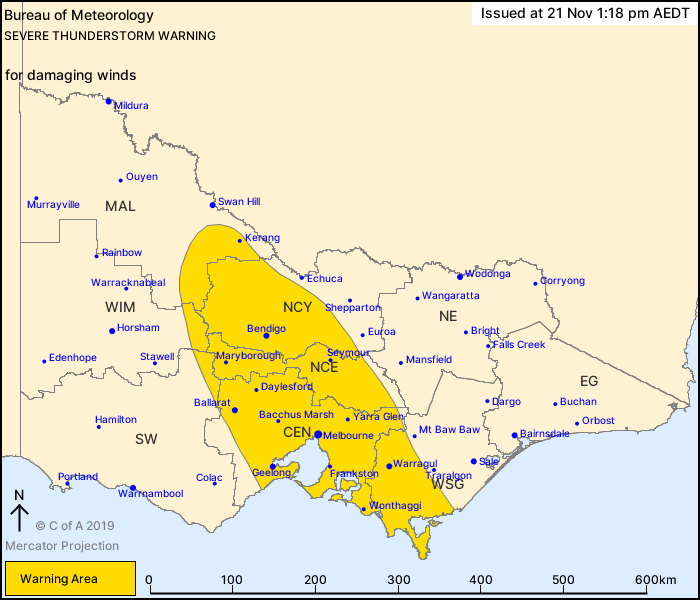 VIC Severe Thunderstorm Warning: Damaging Winds - ewn.com.au Alert