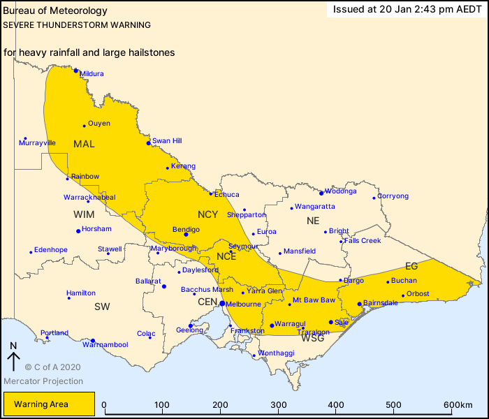 VIC Severe Thunderstorm Warning: Large Hail, Heavy Rain - ewn.com.au Alert