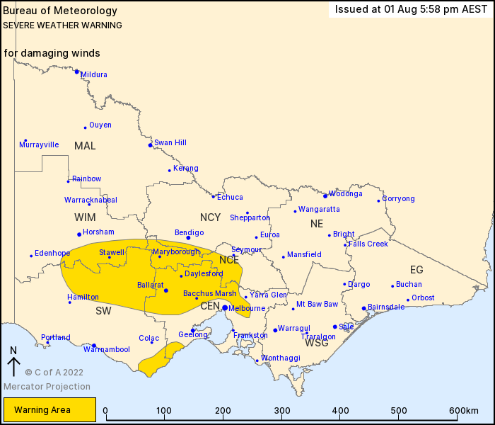 VIC Severe Weather Warning: Damaging Winds - ewn.com.au Alert
