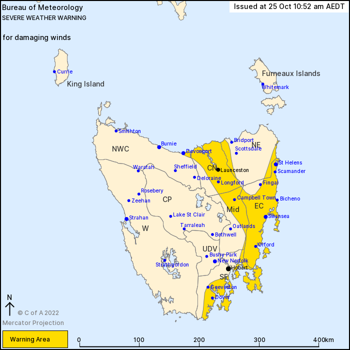 TAS Severe Weather Warning: Damaging Winds - ewn.com.au Alert
