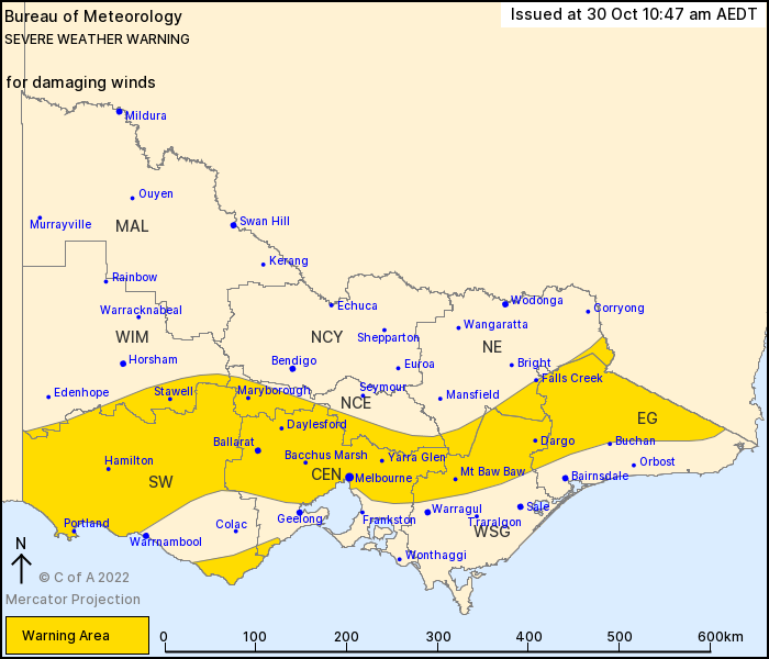 VIC Severe Weather Warning: Damaging Winds - ewn.com.au Alert