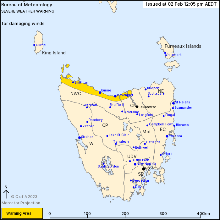 TAS Severe Weather Warning: Damaging Winds - ewn.com.au Alert