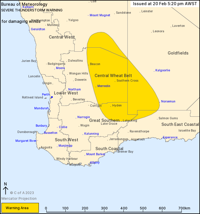 WA Severe Thunderstorm Warning: Damaging Winds - ewn.com.au Alert