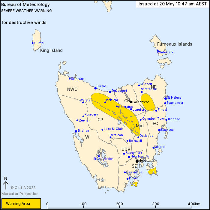 TAS Severe Weather Warning: Destructive Winds - ewn.com.au Alert