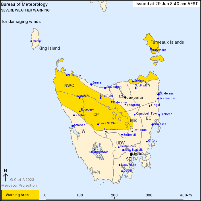 TAS Severe Weather Warning: Damaging Winds - ewn.com.au Alert