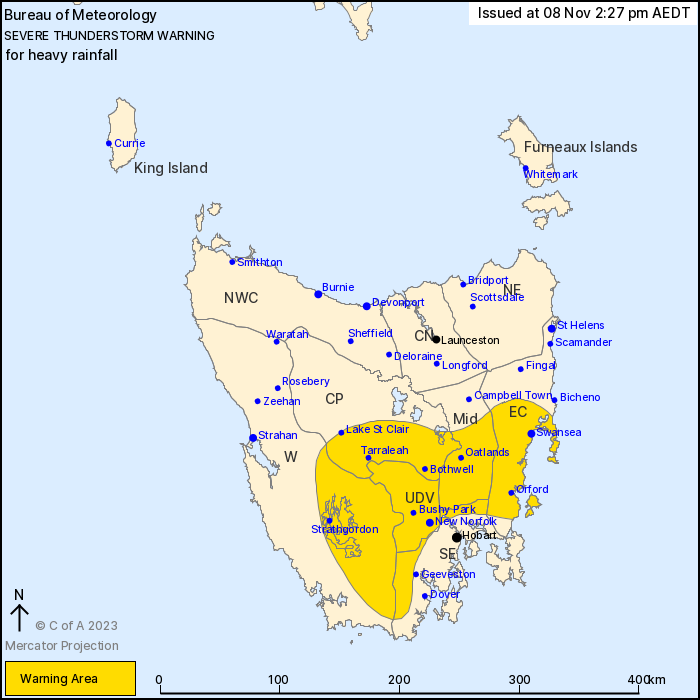 TAS Severe Thunderstorm Warning: Heavy Rain - ewn.com.au Alert